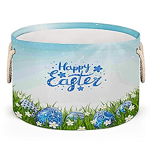Easter Eggs Blue Large Round Baskets for Storage Laundry Baskets with Handles Blanket Storage Basket for Bathroom Shelves Bins for Organizing Nursery Hamper Girl Boy