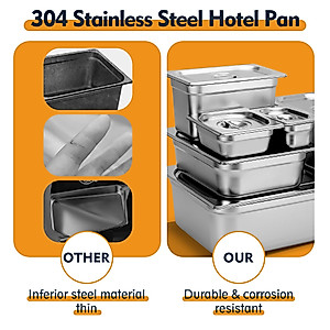 FUSON 4 Pack 1/2 Size 2 1/2 Inch Deep Anti Jam Steam Table Pan, NSF, Commercial 18/8 Stainless Steam Pan, Restaurant, Hotel
