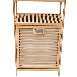 3-Tier Bamboo Laundry Hamper and Shelf with Fabric Bag Floor-standing Dirty Clothes Storage Basket Organizer with Handles for Bedrooms Cabinet Laundry Room 19.7x 11.8x 46.9 in 70lbs Load