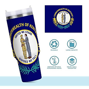 ODAWA 40oz Kentucky Flag Tumbler Cups with Straw and Handle, 2 in 1 Lid Insulated Insulated Vacuum Tumbler