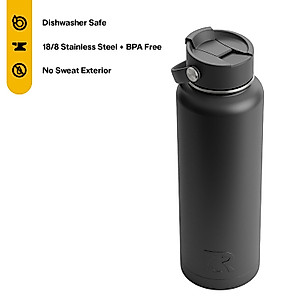 RTIC 40oz Vacuum Insulated Water Bottle, Metal, Stainless Steel, BPA Free, Reusable, Sweat-Proof Flask for Hot and Cold Drinks, Travel, Sports, Camping, Black