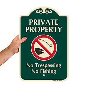 SmartSign Designer "Private Property - No Trespassing, Fishing" Sign, 12" x 18", 120 mil Aluminum Composite (ACM) with Overcoat, Red & Green, Made in USA