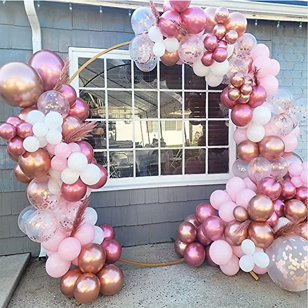 DUILE 144PCS Pink Balloons Garland Arch Kit Metallic Rose Gold Pink Rose Red Balloons Different Size for Birthday Party Bridal Baby Shower Wedding Party Decorations