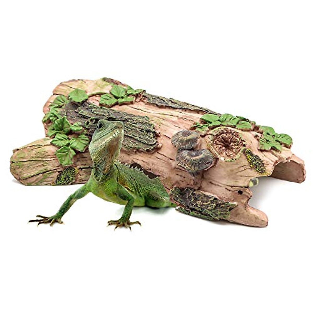 BWOGUE Reptile Habitat Decor Hideouts Log Hideaway Critter Cavern Bark Bends Resin Wood Decorations Hiding Place for Lizards Leopard Gecko Spiders Snakes Fish Shrimp Turtle