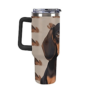 LLUTSNTH 40 Oz Vacuum Tumbler with Black Handle Leakproof Insulated Tumbler Dachshund Dog Stainless Steel Travel Mug with Lid And Straw Coffee Cup Cute Water Bottles Cup Holder Friendly
