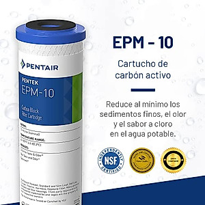 Pentair Pentek EPM-10 Carbon Water Filter, 10-Inch, Under Sink Modified Epsilon Carbon Block Replacement Cartridge with Bonded Powdered Activated Carbon (PAC) Filter, 10" x 2.5", 10 Micron