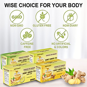 Natural Honey Lemon Ginger Herbal Tea 20 Sachet Packets Instant Beverage 18 Grams Made With Real Pure Honey, Fresh Ginger Root and Refreshing Lemon Citrus - Caffeine Free