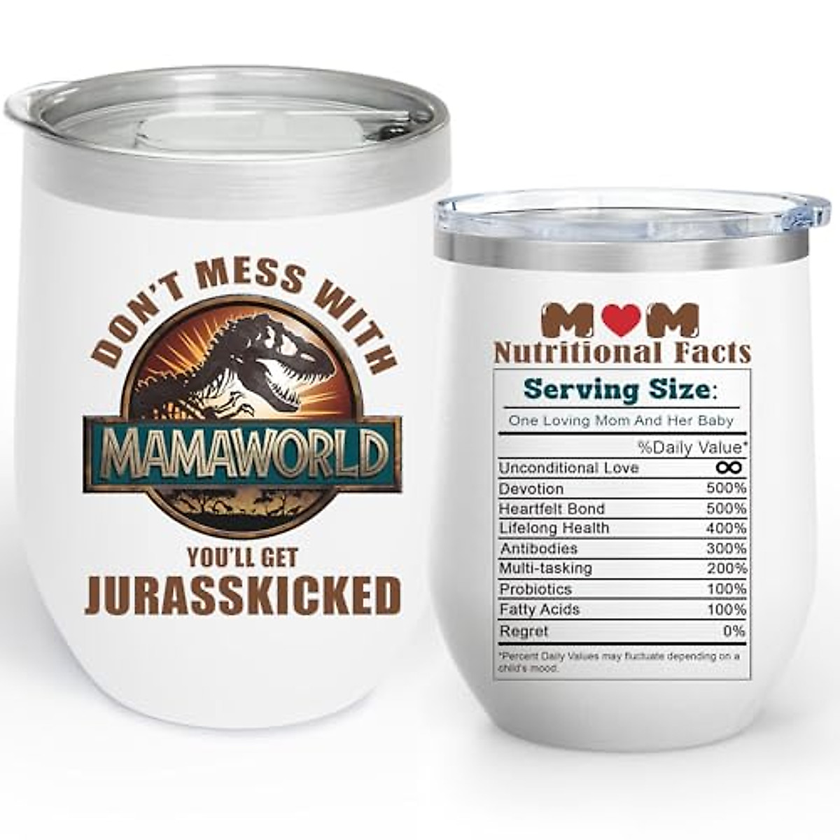 Don't Mess with Mamaworld Tumbler, Nutrition Facts Gift for Mother's Day, 12oz Insulated Jurassic Coffee Cup Gift for Mom, Stepmom or Mother-in-Law from Kids