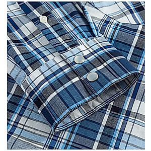 Western Shirts for Men with Snap Buttons Regular Fit Plaid Mens Long Sleeve Shirts Casual,Blue White 009, X-Large