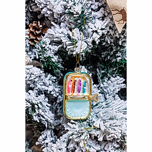 2 Pack Glass Sardine Tin Christmas Ornaments for Christmas Tree Decorations, Hanging Decorative Hand Painted Blown Glass Sardine Can Canned Fish Seafood Ornaments