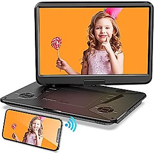 SUNPIN 17.9" Portable DVD Player with 15.6'' Large HD Swivel Screen, Screen Mirror Function, HDMI Input, Dolby Digital, 6 Hours Rechargeable Battery, Support USB and Multiple Disc Formats, Sync TV