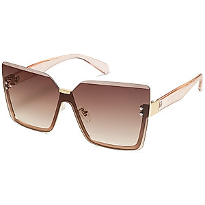 SOJOS Trendy Square Oversized Sunglasses Womens Big Rimless UV400 Ladies Shades SJ1160, Brown Gradient Pink Lens/Light Brown Temples