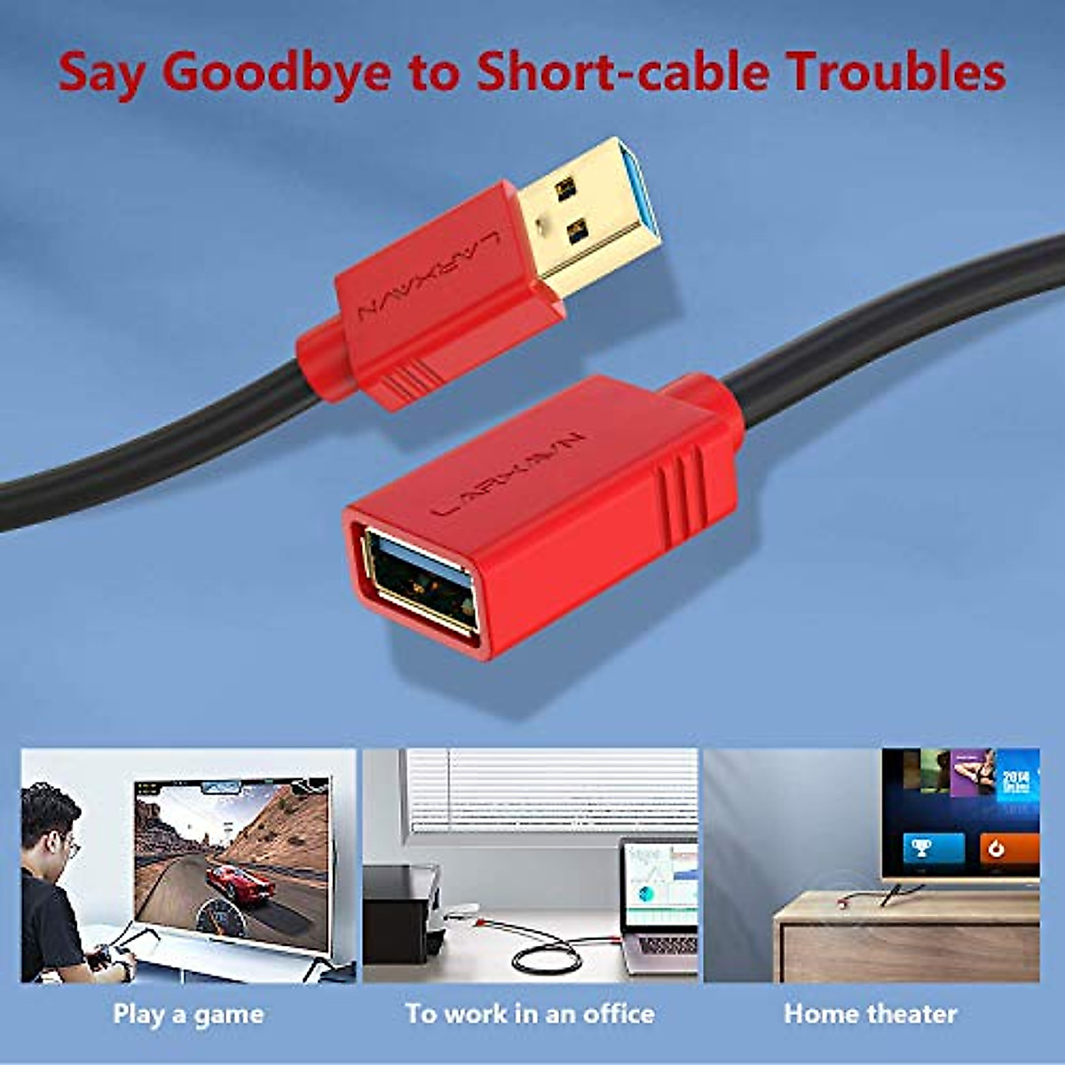 USB Extension Cable 20 ft, Larxavn USB3.0 Extension Cable USB Male to Female Extension Extender Cord Fast Data Transfer Compatible with Hard DriveKeyboard, Mouse, USB Flash Drive,Printer