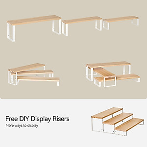 FOUCSSOMEI Spice Rack 3 Tier, Wooden Spice Rack Organizer for Cabinet, Kitchen Spice Rack for Wall, Display Risers for Party, Seasoning Organizer, Metal Frame, Free to DIY, Patented Design