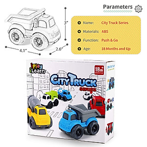 iPlay, iLearn Toddler Car Toys 1-3 Year Old, Kids Friction Construction Truck Set, Mini Push Go Rescue Vehicle, Small Dump Garbage Fire Trucks, Birthday Gifts for 18 24 Month 2 3 4 5 Boy Girl