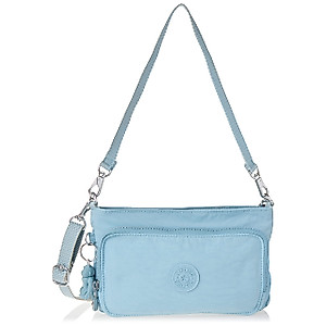 Kipling womens Women's Myrte Crossbody Handbag, Convertible Metallic Purse, Nylon Clutch Waist Handbag, Blue Mist, 9.5 L X 5.75 H X 1.75 D US