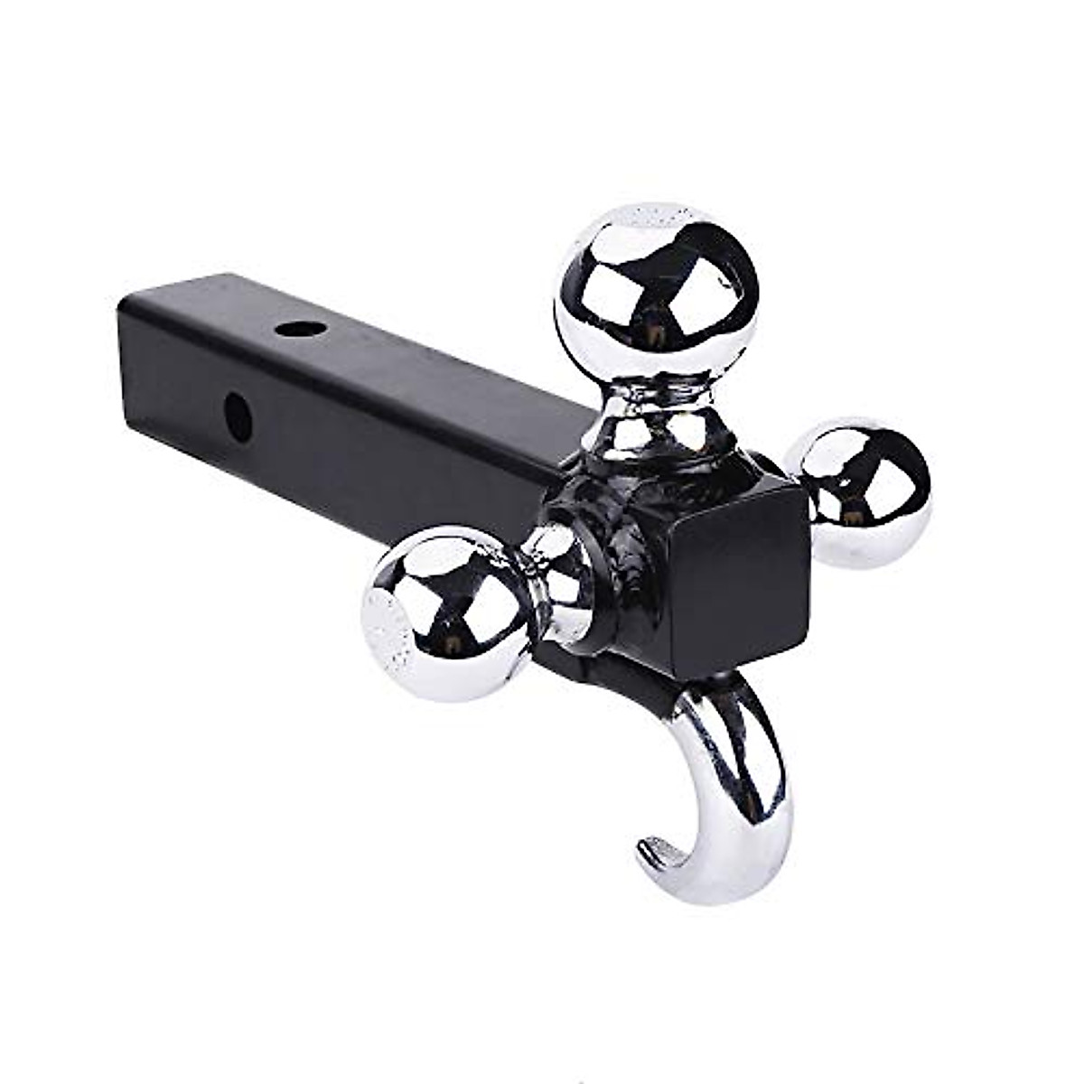 Heavy Duty Tri-Ball Hitch Mount with Hook Triple Ball Mount with Hook Solid Shank Solid Shaft 2x2 Inch Tube Trailer Hitch Receiver Triple Ball Trailer Hitch Extension Hook