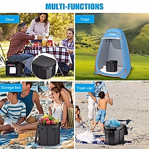 PAHTTO Portable Camping Toilet, Foldable Toilet for Adults with Detachable Phone Shelf and Toilet Paper Holder, Waterproof Porta Potty with Lid for Camping, Hiking, RV Travel, Road Trips, Car
