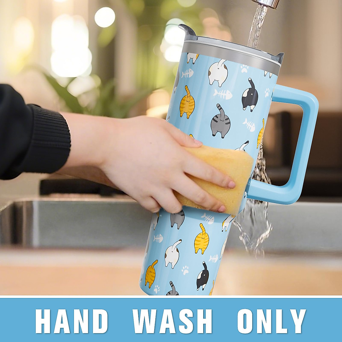 30 oz Cat Tumbler with Handle and Straw, Cat Butts Stainless Steel Vacuum Insulated Travel Coffee Mug Cup Water Bottle, Cat Stuff Accessories Decor, Cat Lover Gifts for Women Girls