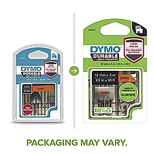 DYMO D1 Durable Labeling Tape for LabelManager Label Makers, Black Print on Orange Tape, 1/2" W x 10' L, 1 Cartridge (1978367), DYMO Authentic