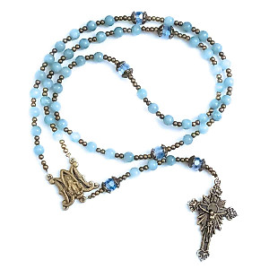 Our Lady of Grace Aquamarine Jade Stone Rosary Beads Catholic for Women and Rosary Bracelet for Women Set,Rosary & Miraculous Medal Bracelet,Catholic Rosary, Stone, Amethyst