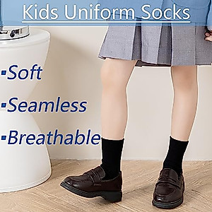 Mini angel Boys Girls Crew Socks Seamless Cotton Socks Kids School Socks Dress Socks for 8-10 Years, 6 Pairs (Black, L)