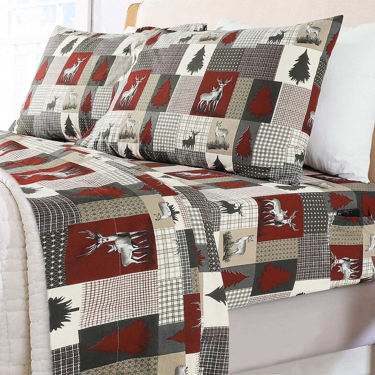 Sleepdown 100% Cotton Flannel Sheets Full - Super Soft, Heavyweight, Double Brushed, Anti-Pill Flannel Bed Sheets Full Size - 16" Deep Pocket Full Size Fitted Sheet X2 Side Pockets (Full, Lodge)