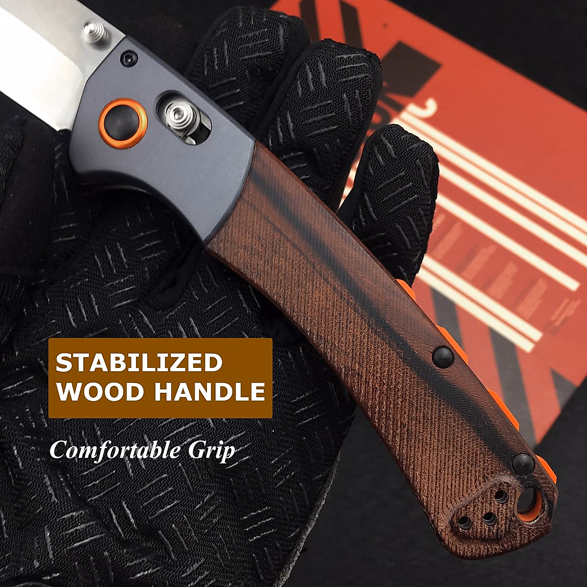 Everyday Carry Crooked River Knife, Axis Lock Knife with 3.7’’ D2 Steel Blade Wood Handle, EDC Manual Open Folding Pocket Knife with Thumb Stud, Belt Clip for Camping