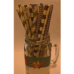 METALLIC GOLD, Vintage Paper Drinking Straws - HOLIDAY VALUE PACK - 4 Designs - 100 CT. by Twilight Parties
