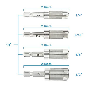 Wood Plug Cutters, 8 Pcs Straight and Tapered Plug Cutter Set 1/4", 5/16”, 3/8", and 1/2" Taper Cutting Tool Cork Drill Bit Knife Set with 1/4 Hex Shank