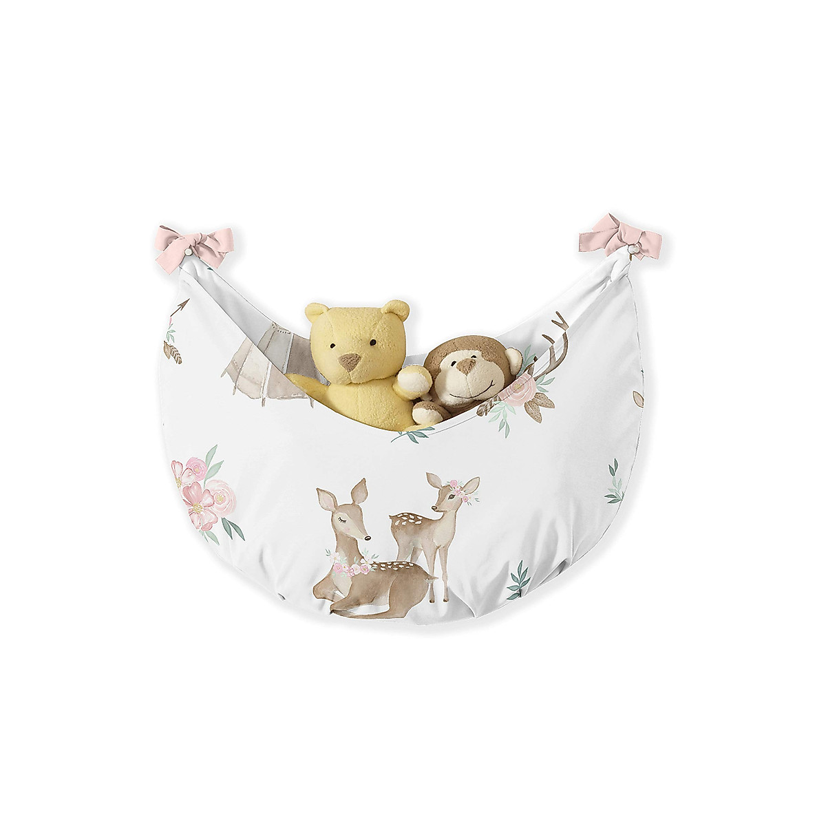 Sweet Jojo Designs Blush Pink, Mint Green and White Boho Watercolor Woodland Deer Floral Baby Girl Crib Bedding Set - 11 Pieces