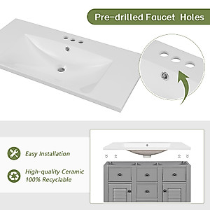 Entcook 36" Bathroom Vanity with Top and Sink, Single Vanity with 2 Cabinets and Five Drawers, Solid Wood Frame, Solid Wood Bathroom Cabinet with Ceramic Sink