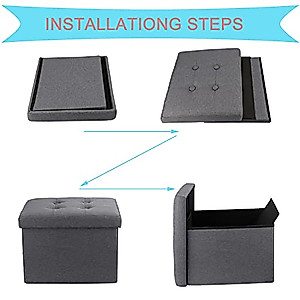 ALASDO Storage Ottoman Folding Rectangle Cube Coffee Table Multipurpose Foot Rest Short Children Sofa Stool Linen Fabric Ottomans Bench Foot Rest for Bedroom L17W13H13(Grey)