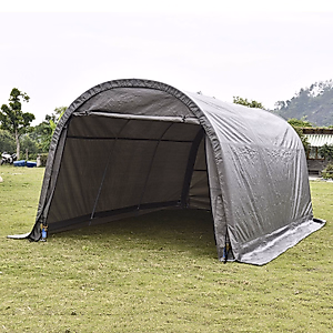 Bestmart Heavy Duty Round Carport with Zipper Portable Garage Outdoor Storage Shed Canopy Gray,10x20ft