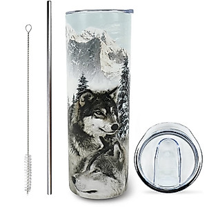 muanns Wolf Lovers Gifts - Wolf Tumbler Wolf Cup With Lid and Straw - Stainless Steel Insulated Wolf Coffee Mug Water Bottle - 20 Oz Tumbler Wolf Travel Mug