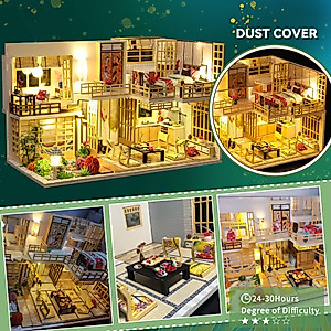 Flever Dollhouse Miniature DIY House Kit with Japanese Style, Creative Room with Furniture for Romantic Valentine's Gift (Quiet and Elegant Residence)