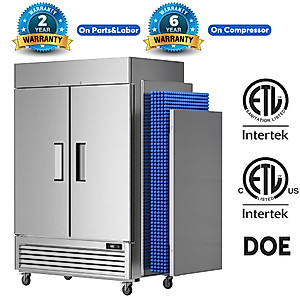 Coolski 54'' W Commercial Refrigerator, Stainless Steel Reach-in Refrigerator with 49 Cu.Ft Capacity/8 Shelves/LED Lighting/33℉~41℉/ETL Approved