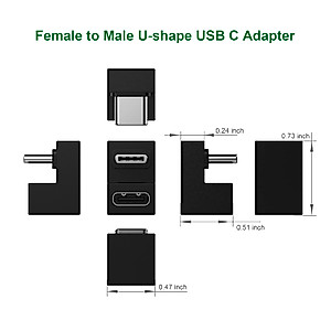 2PCS 180° USB C Female to Male Adapter. Type C U-Shape Converter Support 4K Video & Audio, 10Gbps Data Transfer & PD Fast Charger for All USB Type-C Phone Laptop Tablet. (Black)