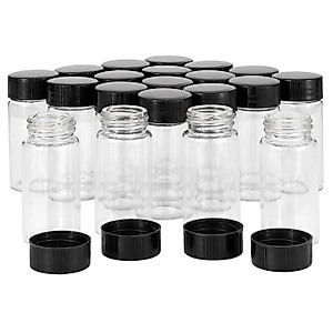 JIUWU 20 Pack, 20 ml Clear Glass Vials with Screw Caps 5 Dram Small Size Storage Bottle Container with Lids for Lab/Travel Essential Oil Samples Anointing Oil Vial Specimen and Water Sample Bottles