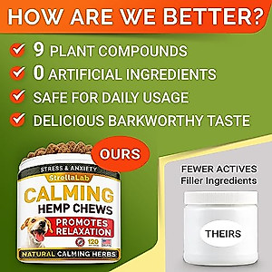 STRELLALAB Hemp Calming Chews for Dogs Anxiety Relief - Made in USA w/Hemp Oil - Dog Training & Behavior Aid - Natural Stress Relief During Firework, Storm, Separation, Barking - 120 Treats