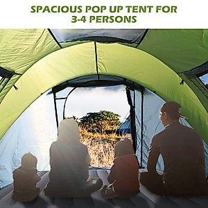 Pop Up Tent, HIKERBRO 4 Person Instant Tent with Skylight, Waterproof Instant Pop Up Tent with Rainfly, Easy Setup Camping Tents, 2 Doors & Windows, 4 Men Automatic Family Tent for Hiking, Traveling