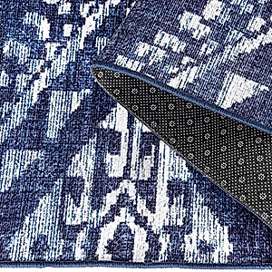 ReaLife Machine Washable Rug - Stain Resistant, Non-Shed - Eco-Friendly, Non-Slip, Family & Pet Friendly - Made from Premium Recycled Fibers - Moroccan Diamond - Blue, 5' x 7'