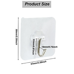 Moicstiy Adhesive Hooks Heavy Duty Self Adhesive Wall Hooks Transparent Waterproof Reusable Seamless Sticky Hooks for Kitchens, Bathroom, Office(60 Pcs)