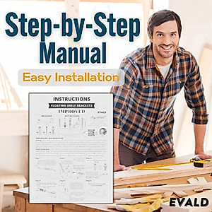 EVALD The Improved Floating Shelf Bracket | Heavy Duty Floating Shelf Hardware | 4X Floating Shelves Brackets ½" Diameter, 8X Premium Screws & 16x Anchors | Floating Mantel Bracket | 8 Inch