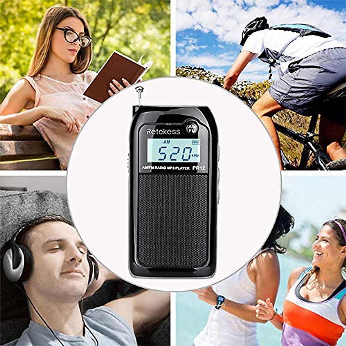 Retekess PR12 Digital Radio, Pocket Radio AM FM, Mini Radio with Micro SD, Backlit Display and Earphone Jack, Suit for Jogging and Gym (Black)