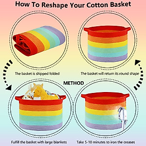Autonomier 20" x 14" Rainbow Extra Large Tall Cotton Rope Woven Storage Baskets,Throw Blanket Storage Basket for Living Room,Home Decorative Storage Baskets,Cute Boho Nursery Hamper Laundry Basket