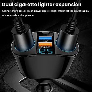 Moioee Cigarette Lighter Splitter, USB 2.4A & QC3.0 Type C with 2 Socket Cigarette Lighter Adapter, 12V/24V 120W Car Charger Splitter for GPS Dash Cam Laptop Cell Phone iPhone 14/13/12/11 (A+C 66W)