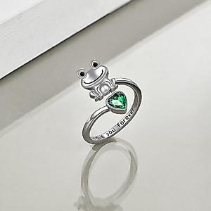 POPLYKE Frog Rings for Women Sterling Silver Frog Hold Green Heart CZ Rings Frog Jewelry (green)