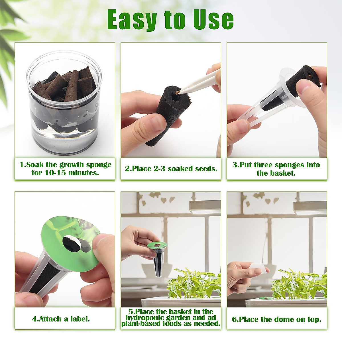 150Pcs Seed Pod Kit for Aerogarden, Anglecai Hydroponics Garden Accessories for Hydroponic Growing System, Grow Anything Kit with 50 Grow Sponge, 50 Pod Label, 24 Grow Basket, 24 Grow Dome, 2 Tweezers