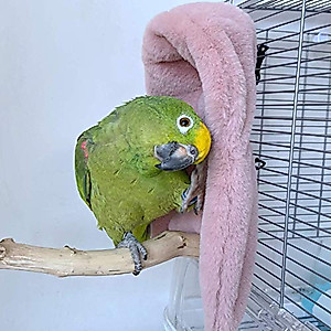 Corner Fleece Bird Blanket,Cuddle Nest Hanging Toy,Bird Comfort Corner Assorted Colors, Parrot Cage Snuggle Hut Warm Bird Nest House Bed Hanging Hammock Toy, for Parakeet Cockatiel Lovebirds Pink M